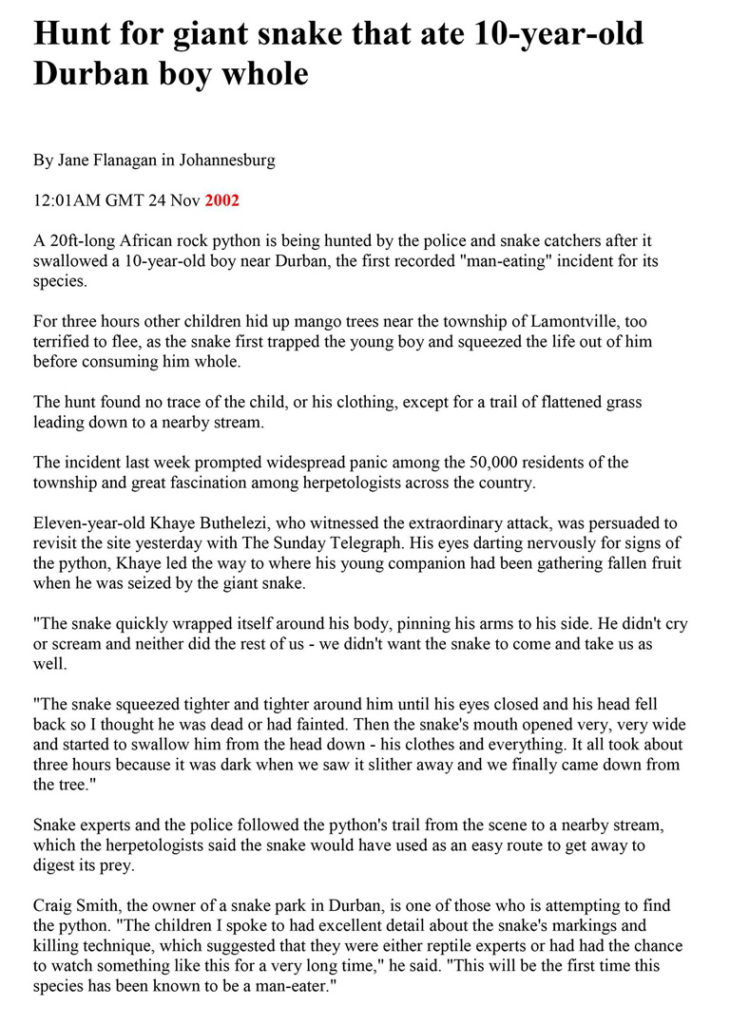 Pythons eating people - African Snakebite Institute