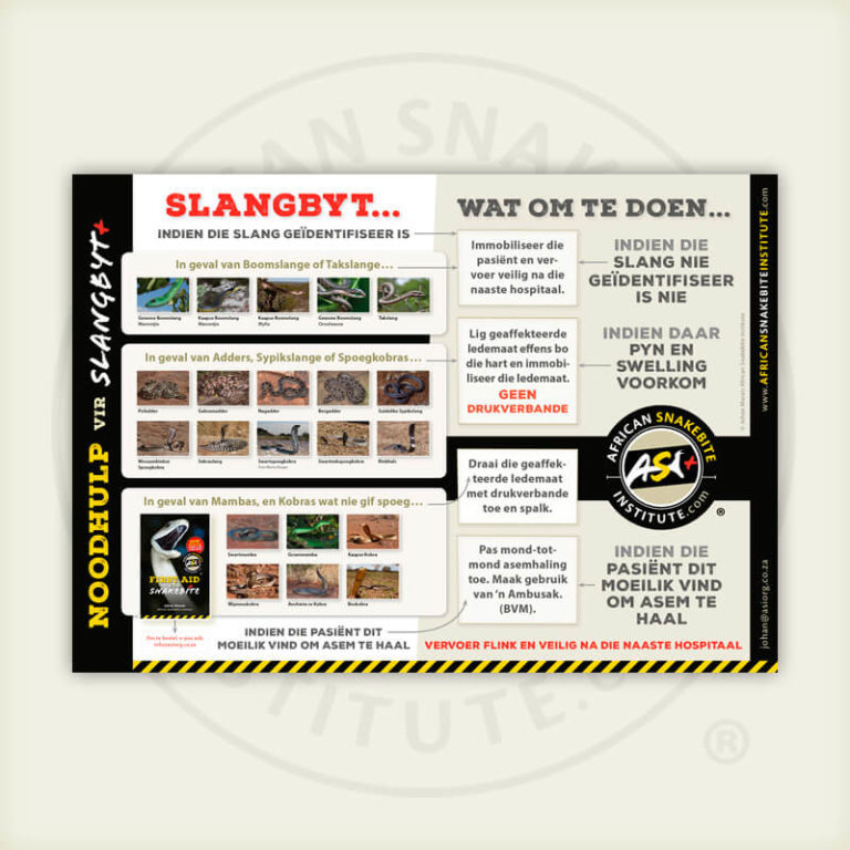 ASI Noodhulp vir Slangbyt Plakkaat (Gedruk) - African Snakebite Institute