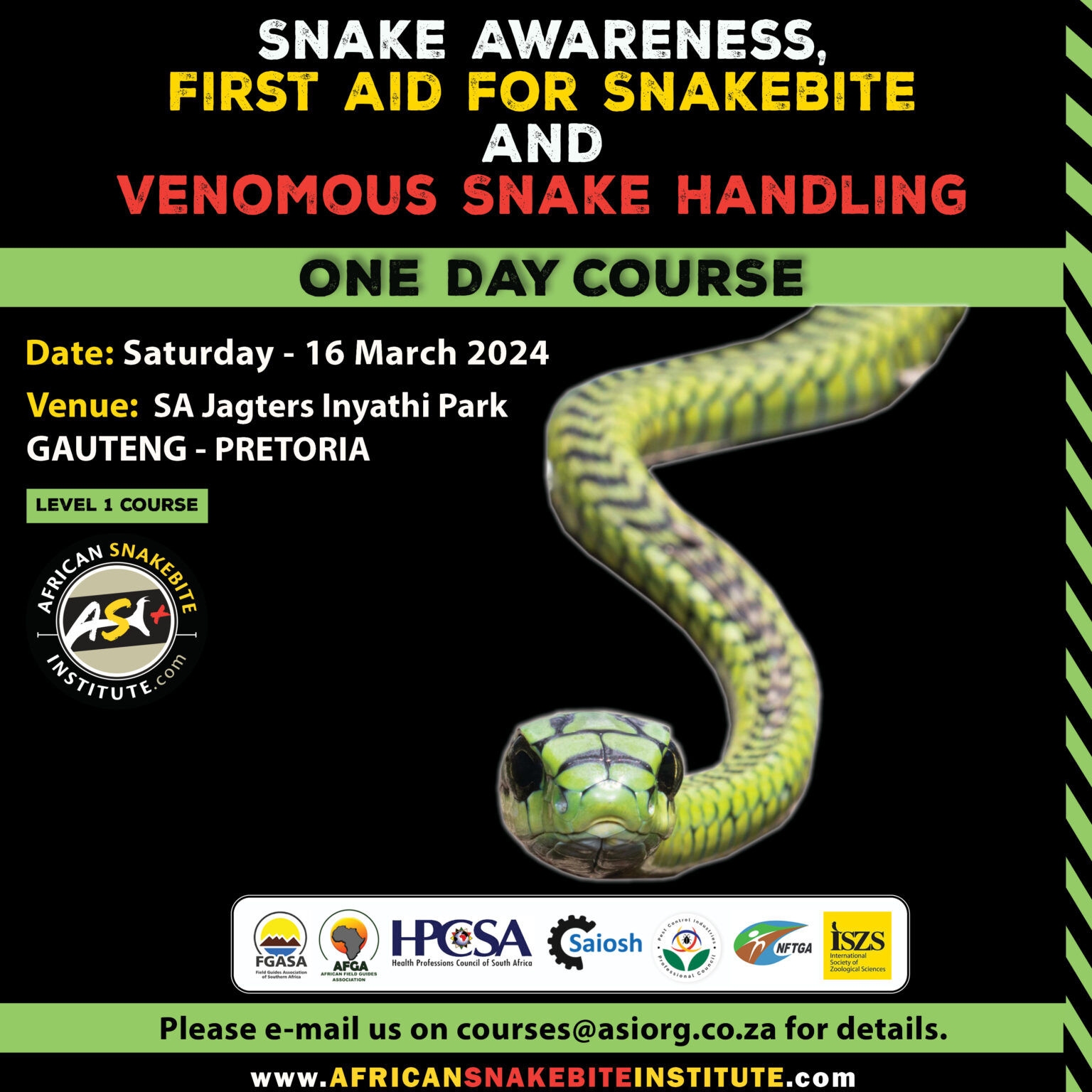 Snake Awareness & Venomous Snake Handling (Gauteng - Pretoria) - 2024-03-16