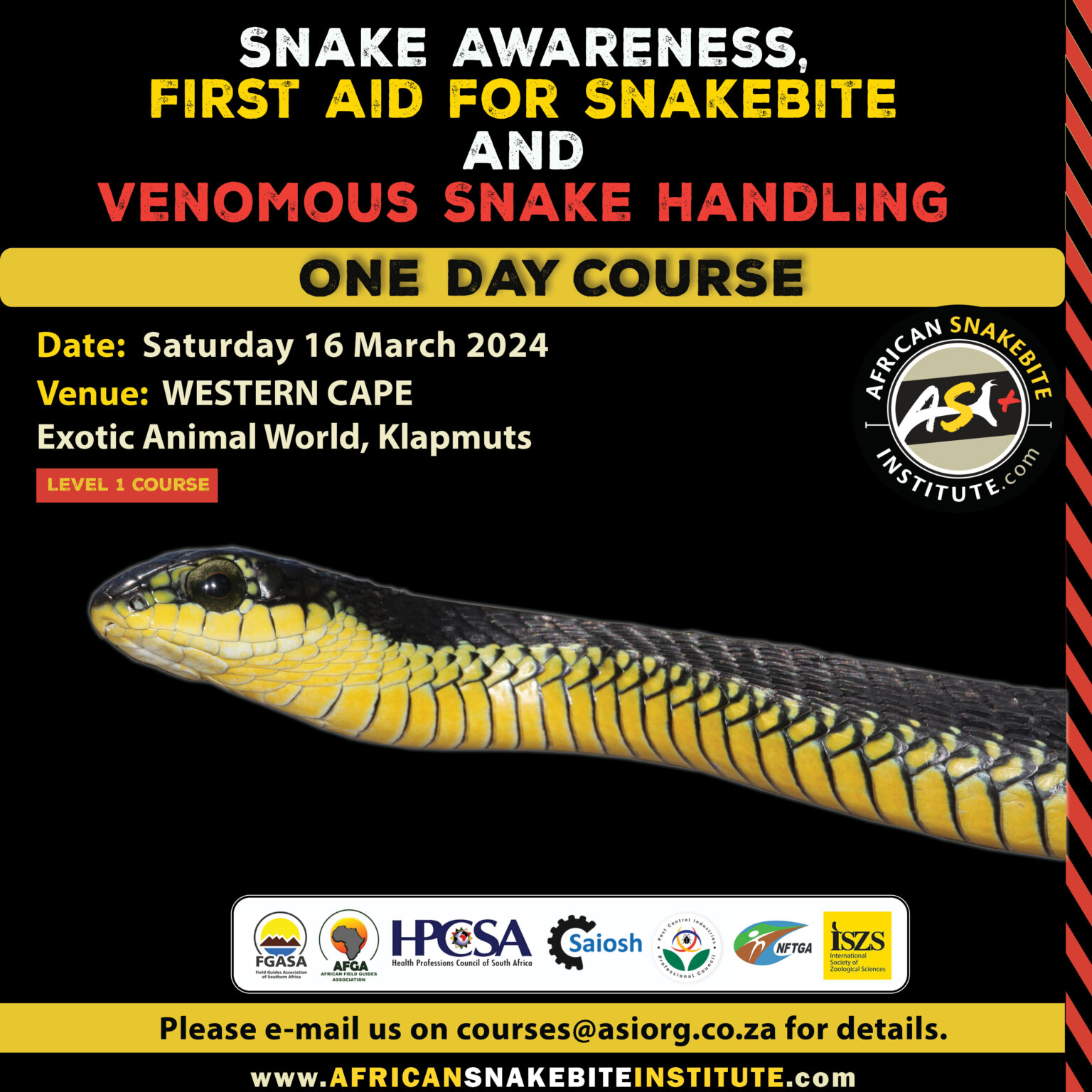 Snake Awareness & Venomous Snake Handling (Western Cape) - 2024-03-16