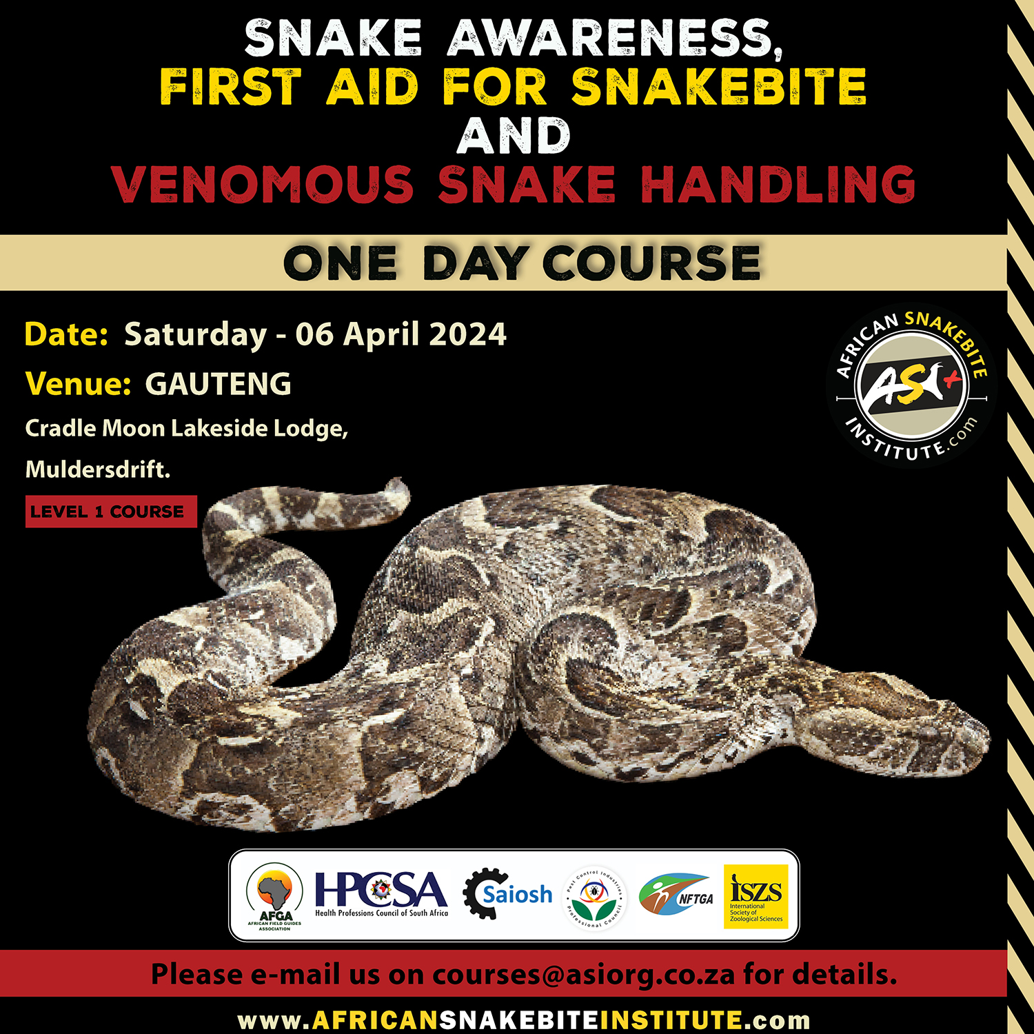Snake Awareness & Venomous Snake Handling (Gauteng) - 2024-04-06
