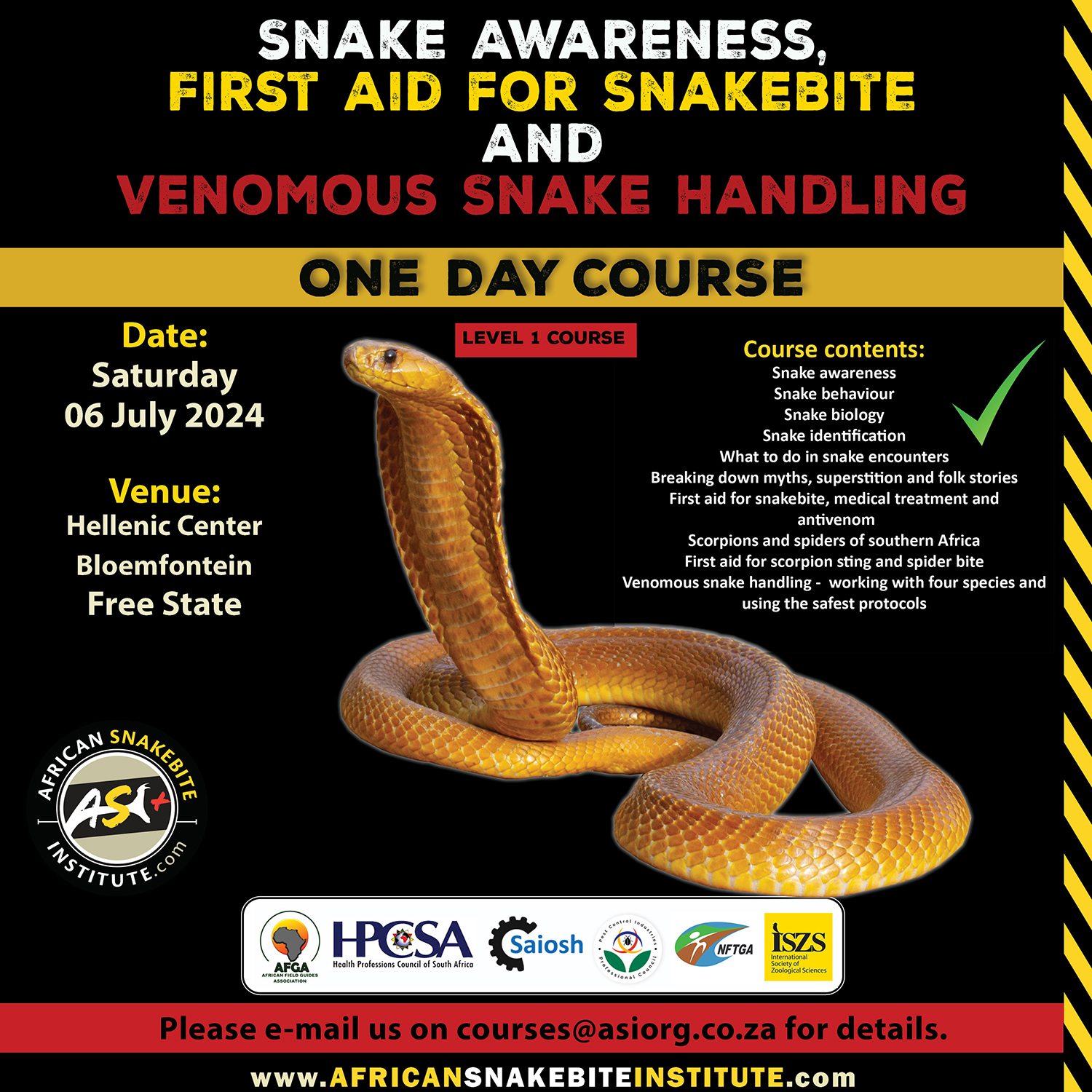 Snake Awareness & Venomous Snake Handling (Bloemfontein) - 2024-07-06