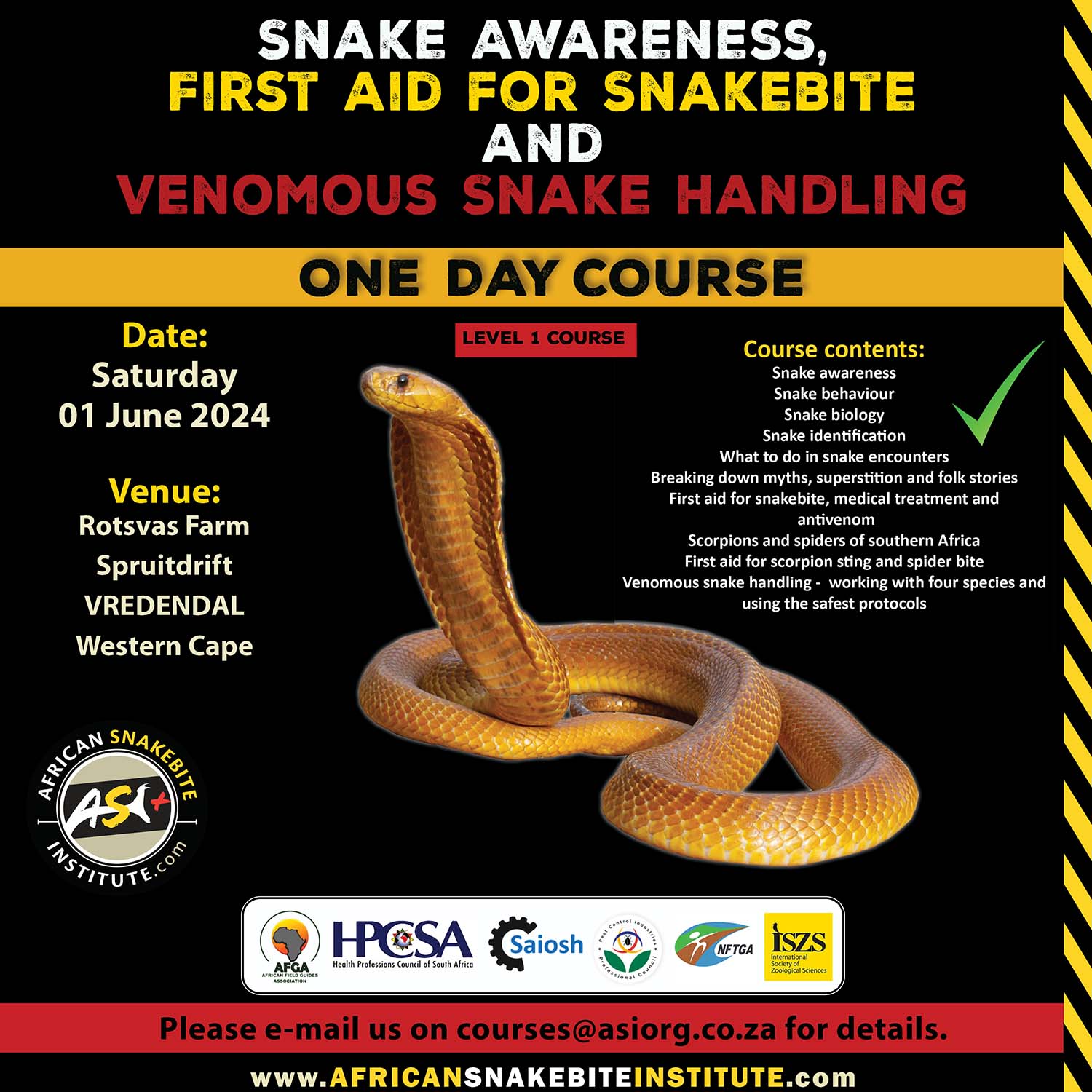 Snake Awareness & Venomous Snake Handling (Vredendal) - 2024-06-01