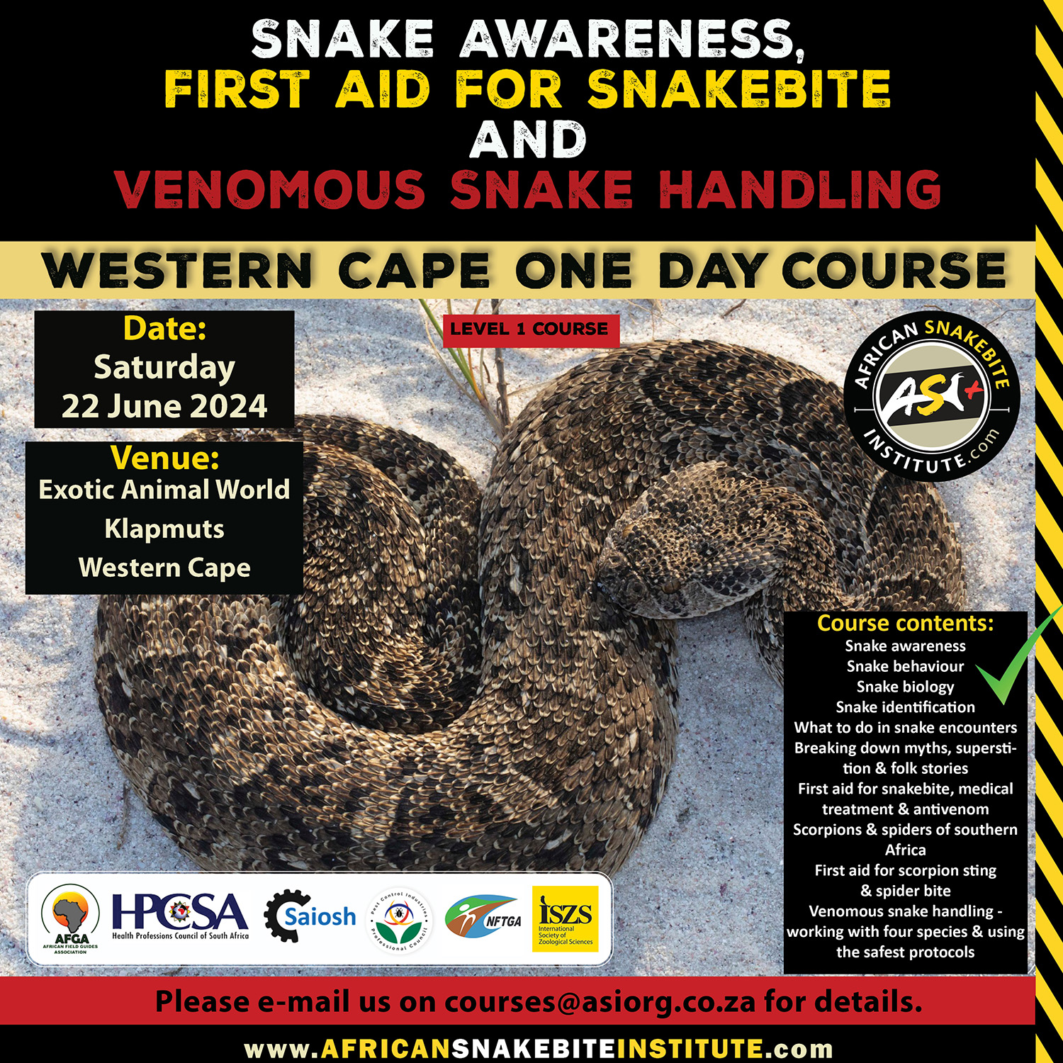 Snake Awareness & Venomous Snake Handling (Western Cape) - 2024-06-22
