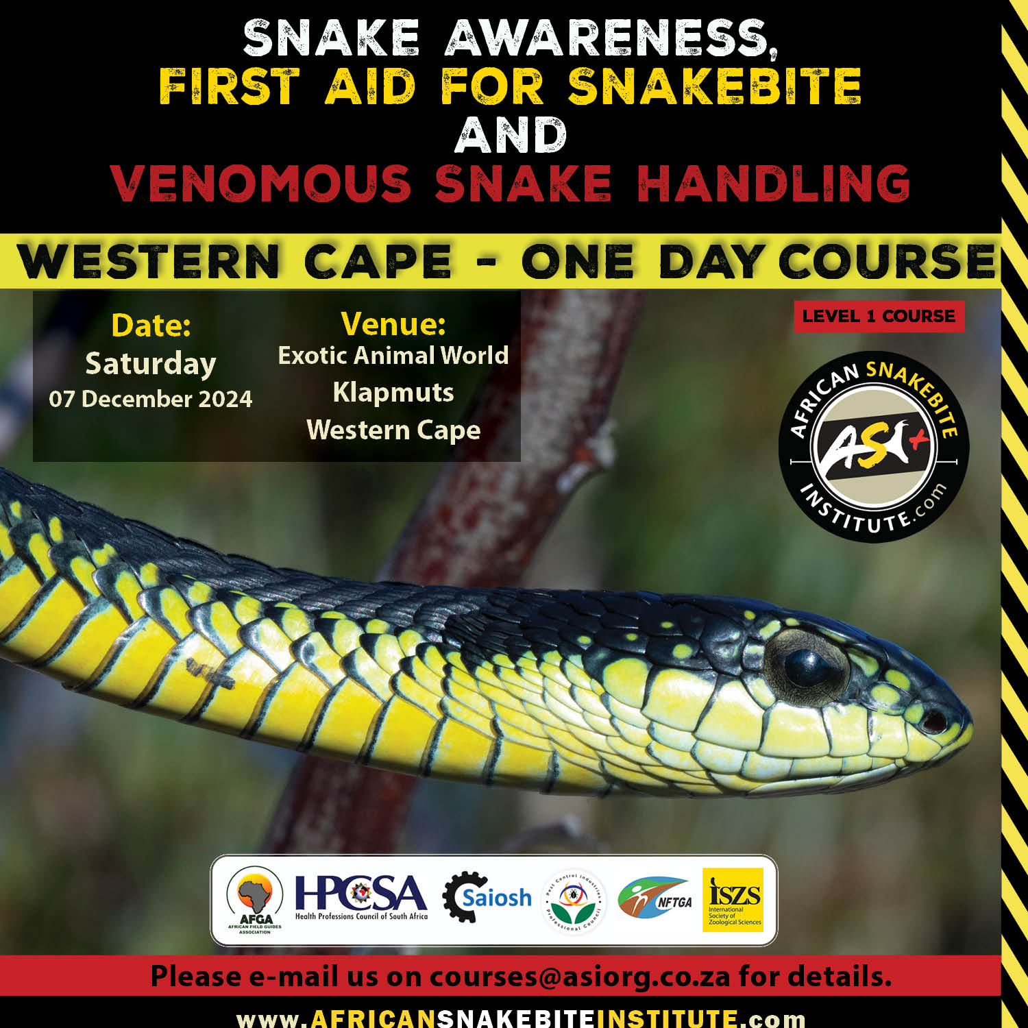 Snake Awareness & Venomous Snake Handling (Western Cape) - 2024-12-07