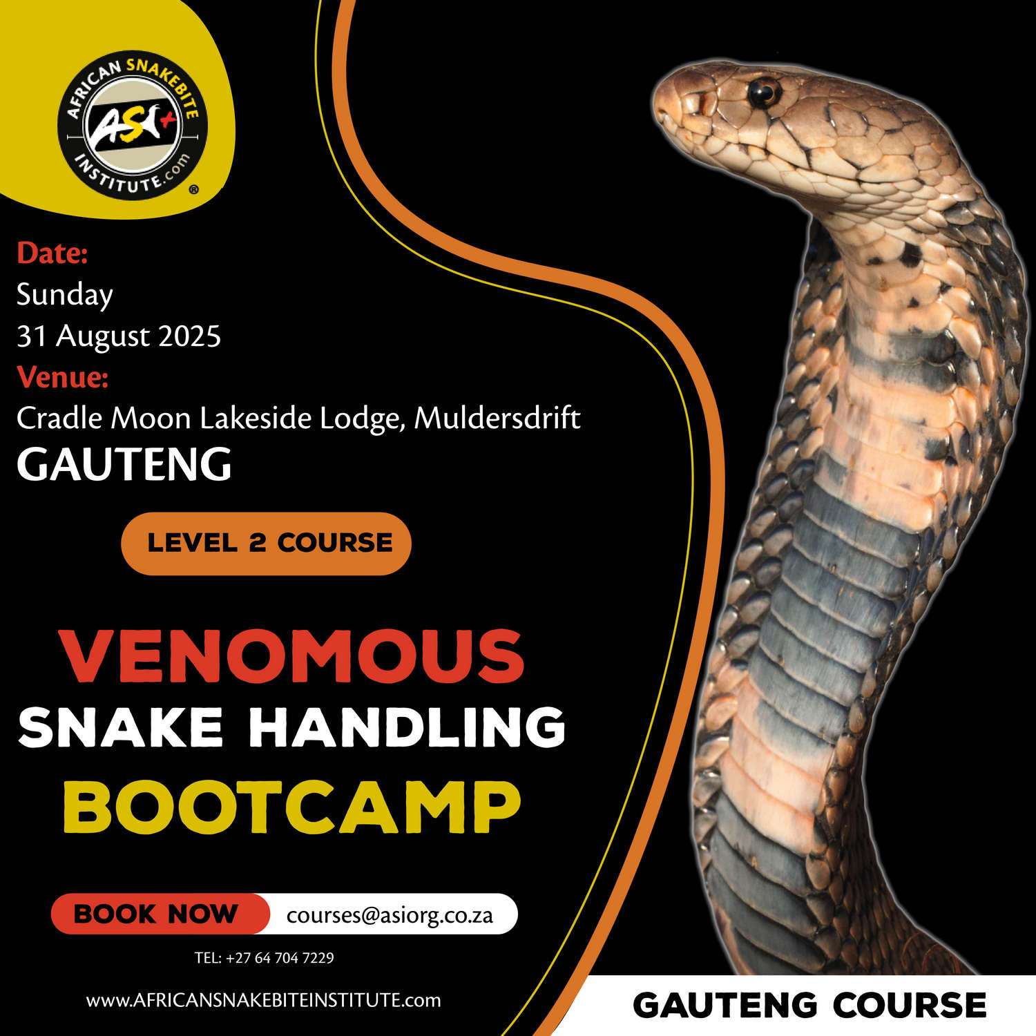 Venomous Snake Handling Bootcamp (Gauteng) - 2025-08-31